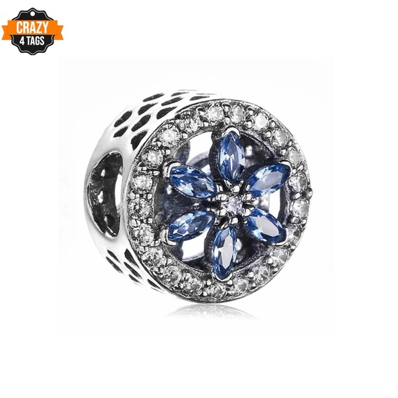 Pandora | Jewelry | Pandora Blue Sparkle Flower Charm | Poshmark